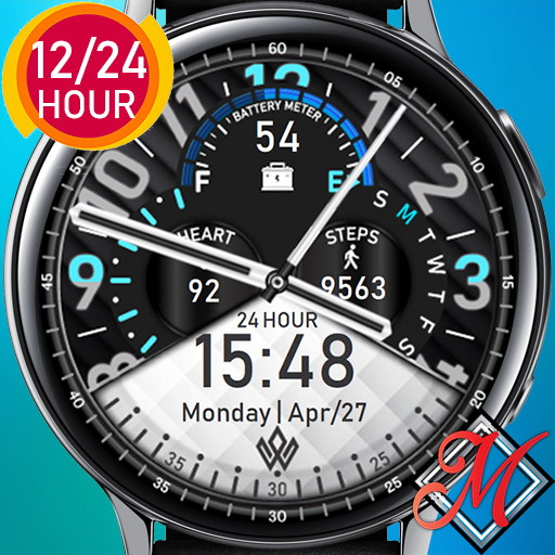 Blue Spade 12/24 Hour - Black and Blue - Designer Watchface ...